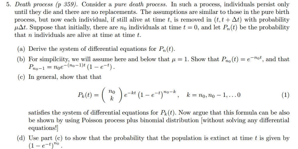 Solved Death process ( 359). Consider a pure death process. | Chegg.com
