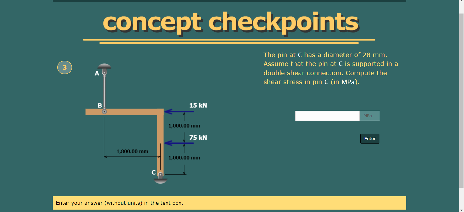 Solved concept checkpoints 3 The pin at C has a diameter of | Chegg.com
