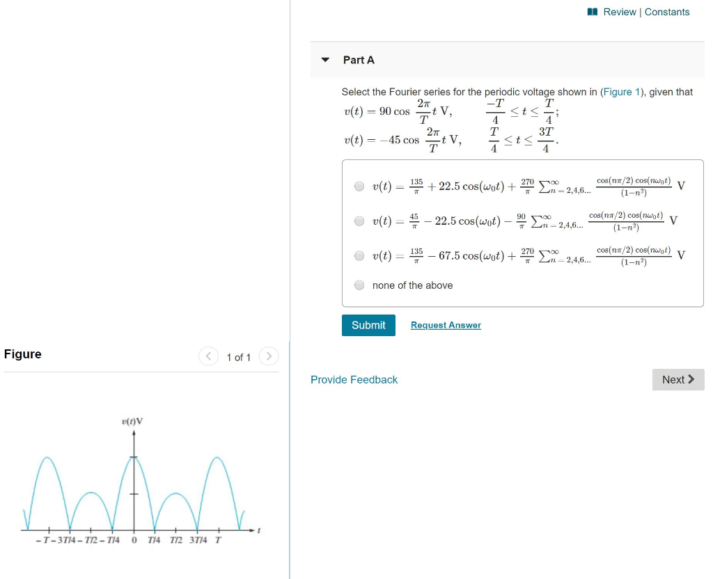 Solved Review Constants Part A Select the Fourier series for | Chegg.com