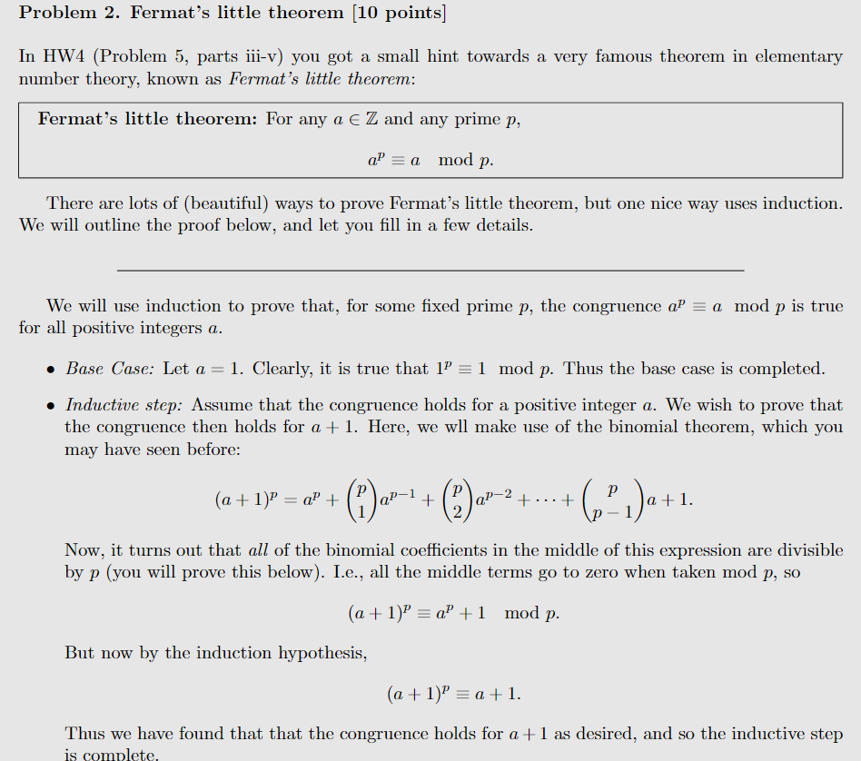 Solved Problem 2. Fermat's little theorem [10 points] In HW4 | Chegg.com