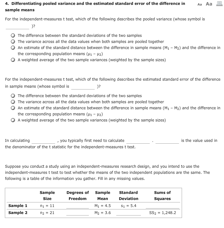 Solved 4. Differentiating pooled variance and the estimated | Chegg.com