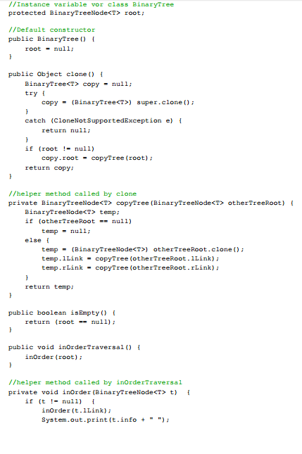 1. Extend the class BinaryTree to include a boolean | Chegg.com