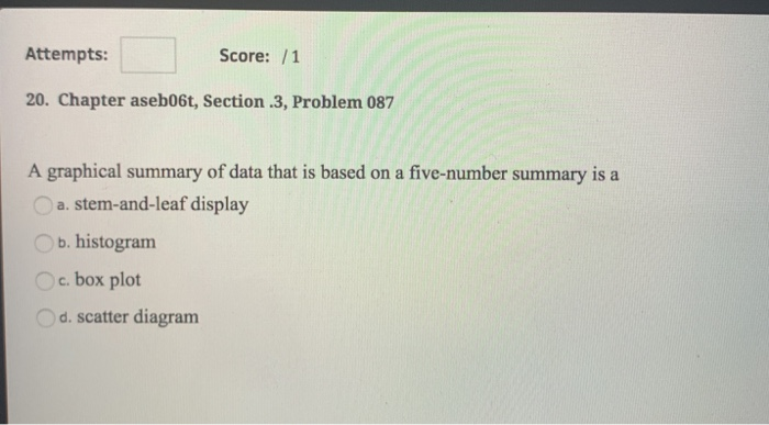 Solved Attempts: Score: /1 20. Chapter aseb06t, Section .3, | Chegg.com Solved Attempts: Score: /1 20. Chapter aseb06t, Section .3, | Chegg.com