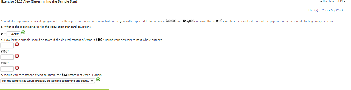 Solved Exercise 08.27 Algo (Determining the Sample Size) | Chegg.com