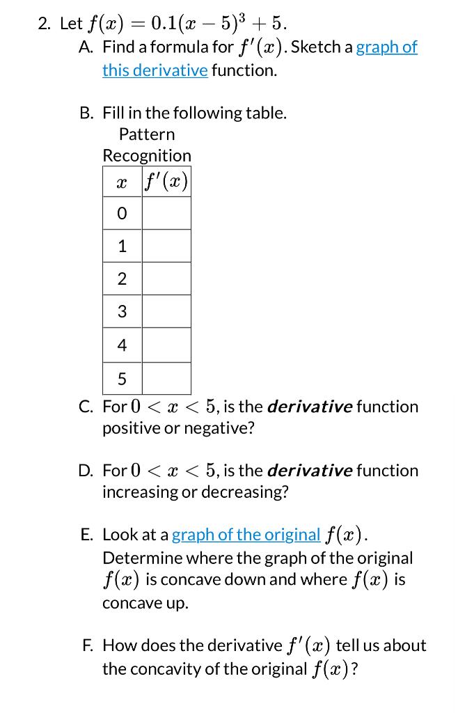 Solved 2. Let f(x)=0.1(x−5)3+5. A. Find a formula for f′(x). | Chegg.com