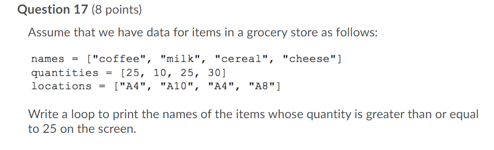 Solved Question 17 (8 points) Assume that we have data for | Chegg.com