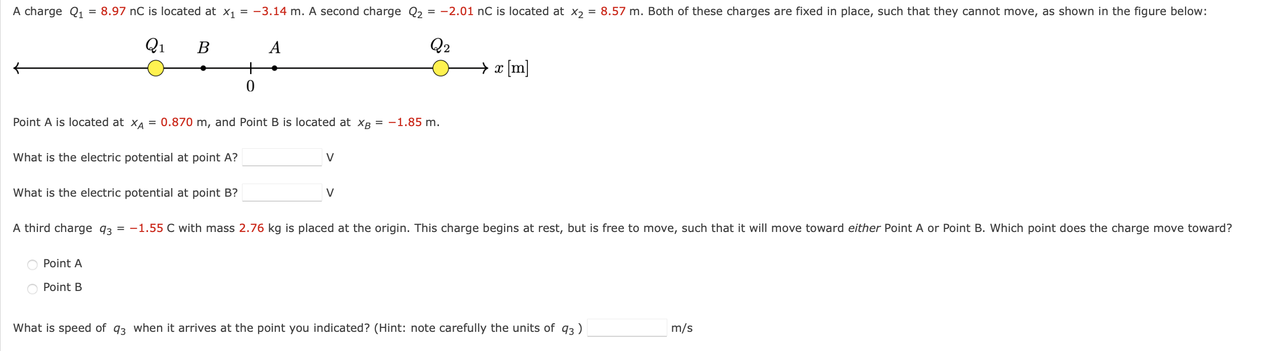 Solved Point A is located at xA=0.870 m, and Point B is | Chegg.com