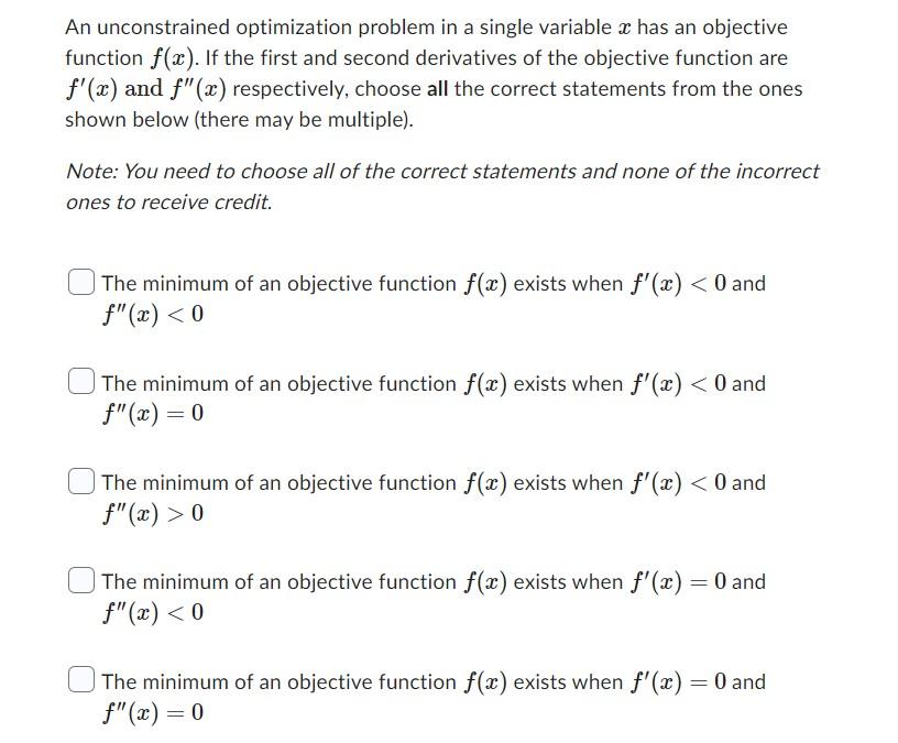 Solved An unconstrained optimization problem in a single | Chegg.com