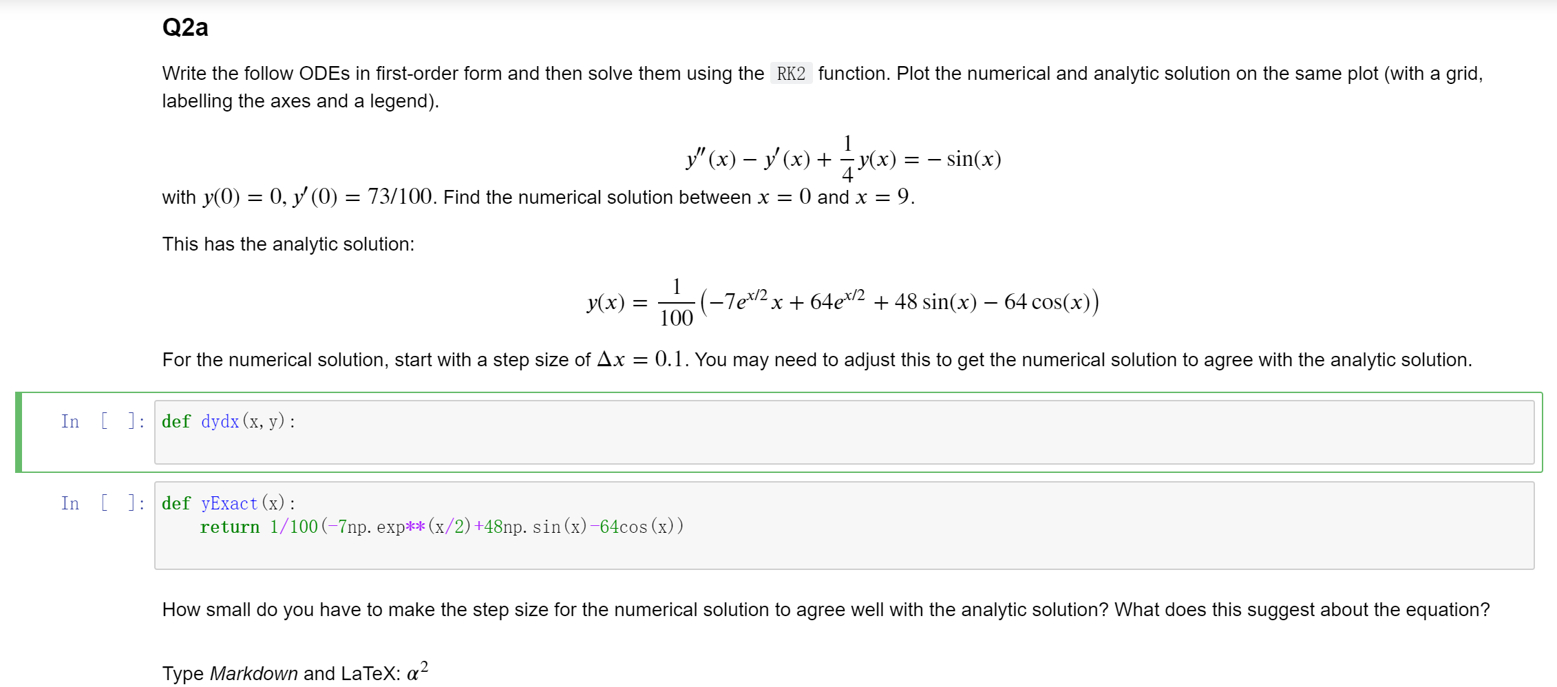 Question 2: second-order ODEs Use the below | Chegg.com
