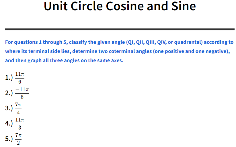 Solved For questions 1 ﻿through 5, ﻿classify the given angle | Chegg.com