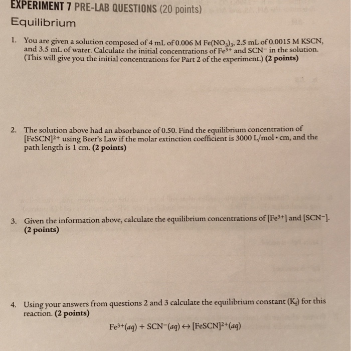 Solved EXPERIMENT 7 PRE-LAB QUESTIONS (20 points) | Chegg.com