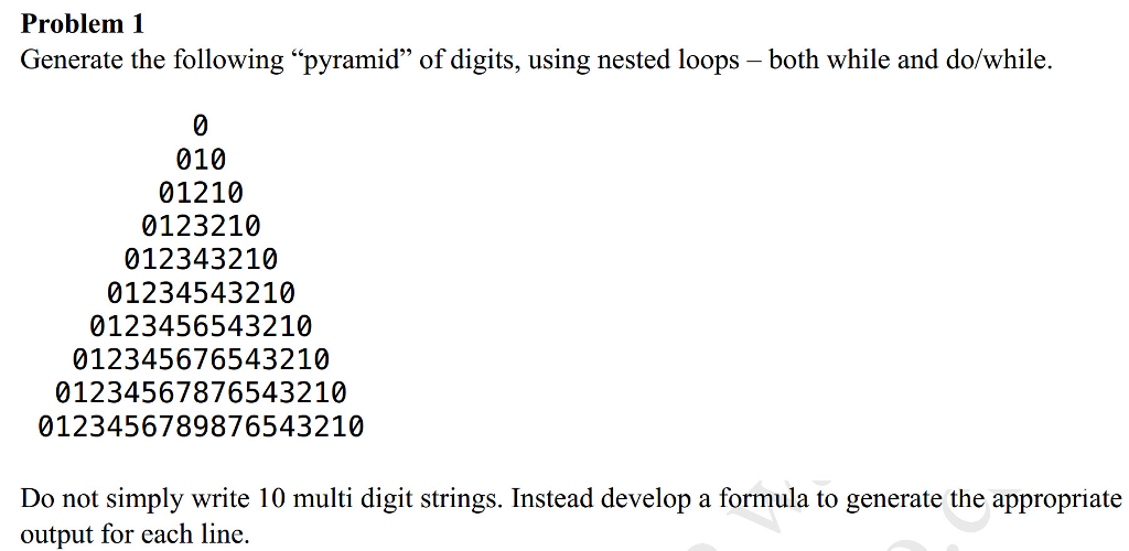 Solved Problem 1 Generate the following "pyramid" of digits, | Chegg.com