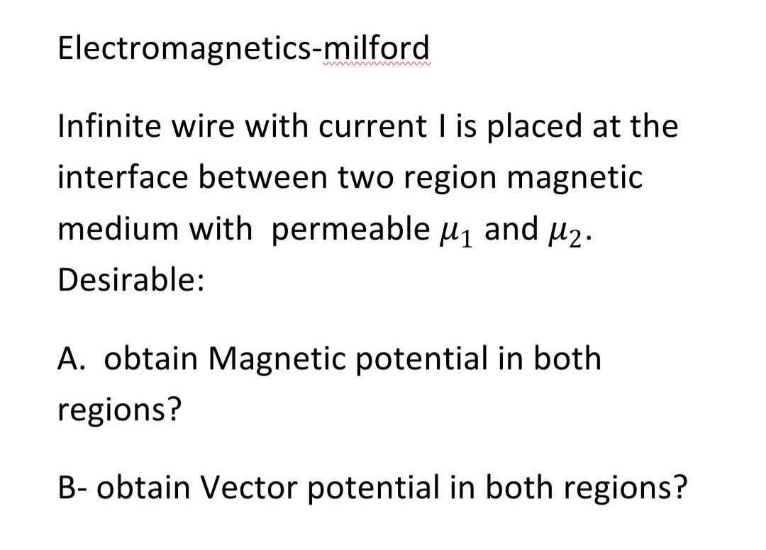 Solved Electromagnetics-milford Infinite wire with current | Chegg.com