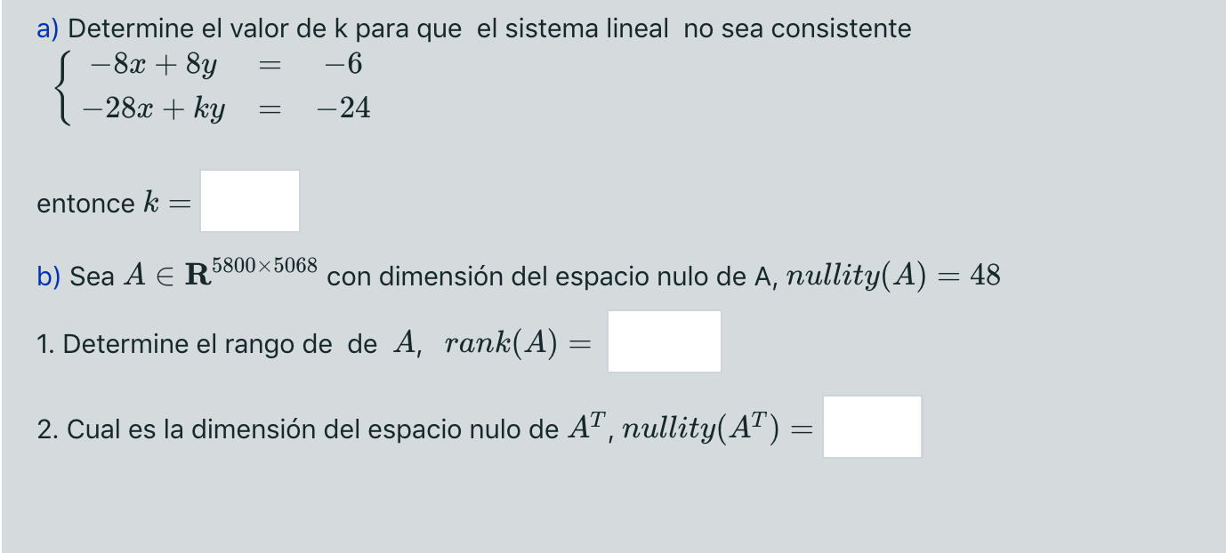 Solved a- Determine the value of k so that the linear system | Chegg.com