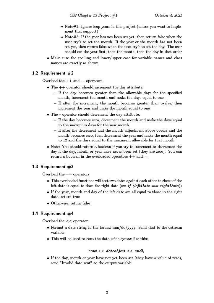 Solved Project Overview You will be creating a date class | Chegg.com