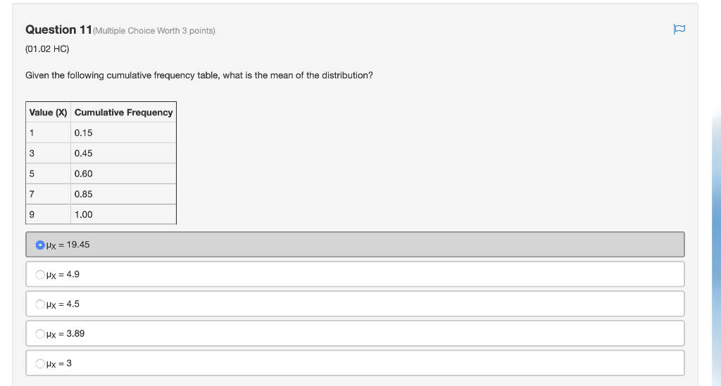 Solved Question 11 (Multiple Choice Worth 3 points) (01.02 | Chegg.com