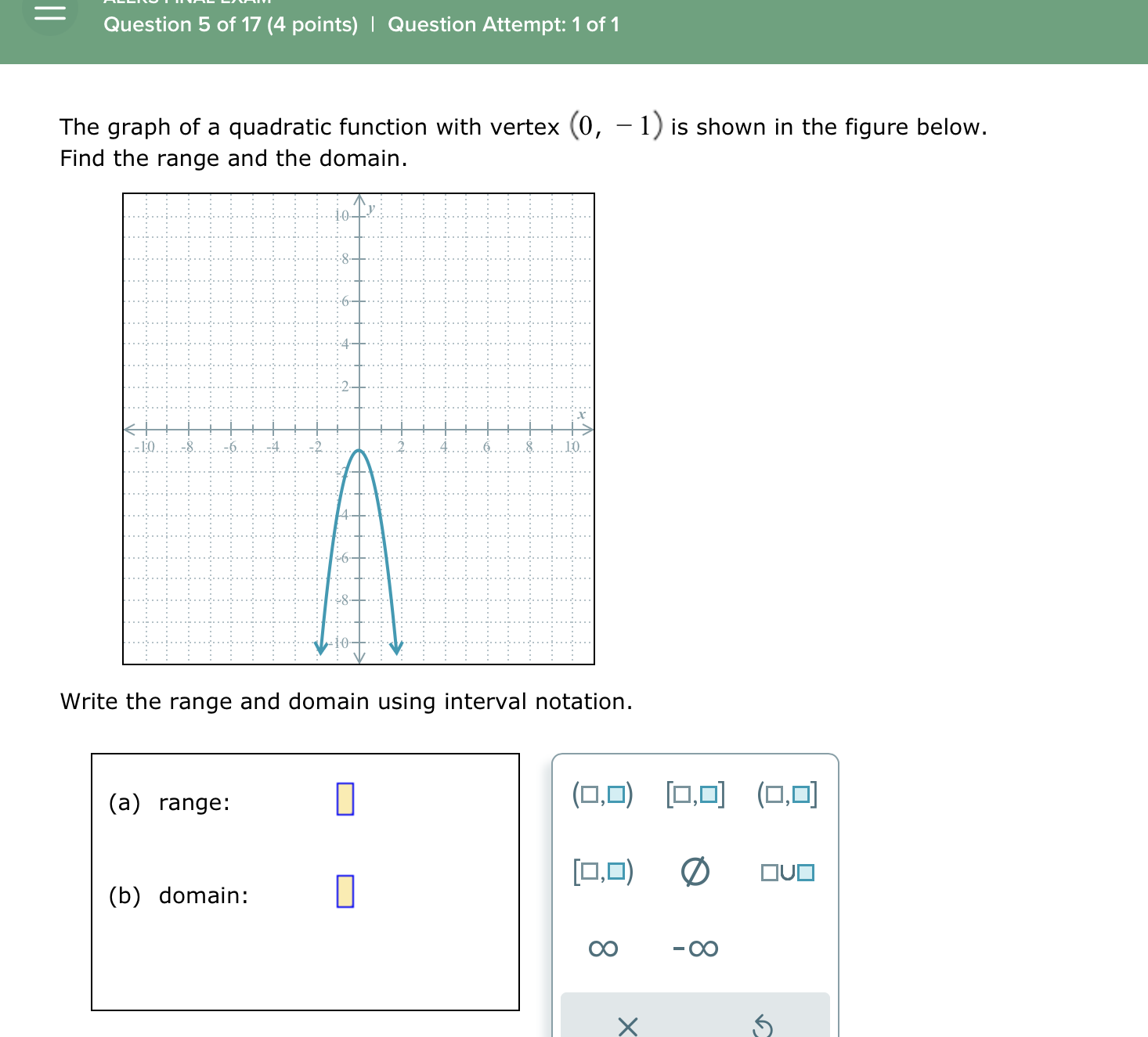 Solved The graph of a quadratic function with vertex (0,−1) | Chegg.com