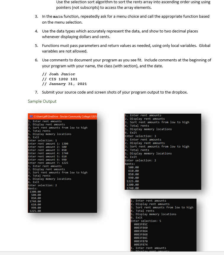 Solved Pointers 2 Re-write the previous homework assignment | Chegg.com