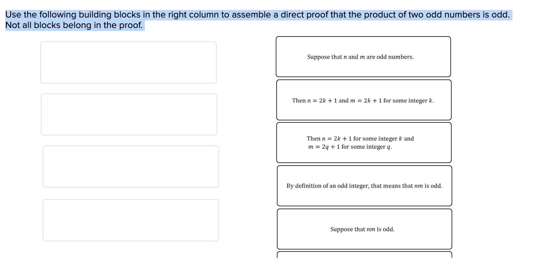 Solved Use the following building blocks in the right column | Chegg.com