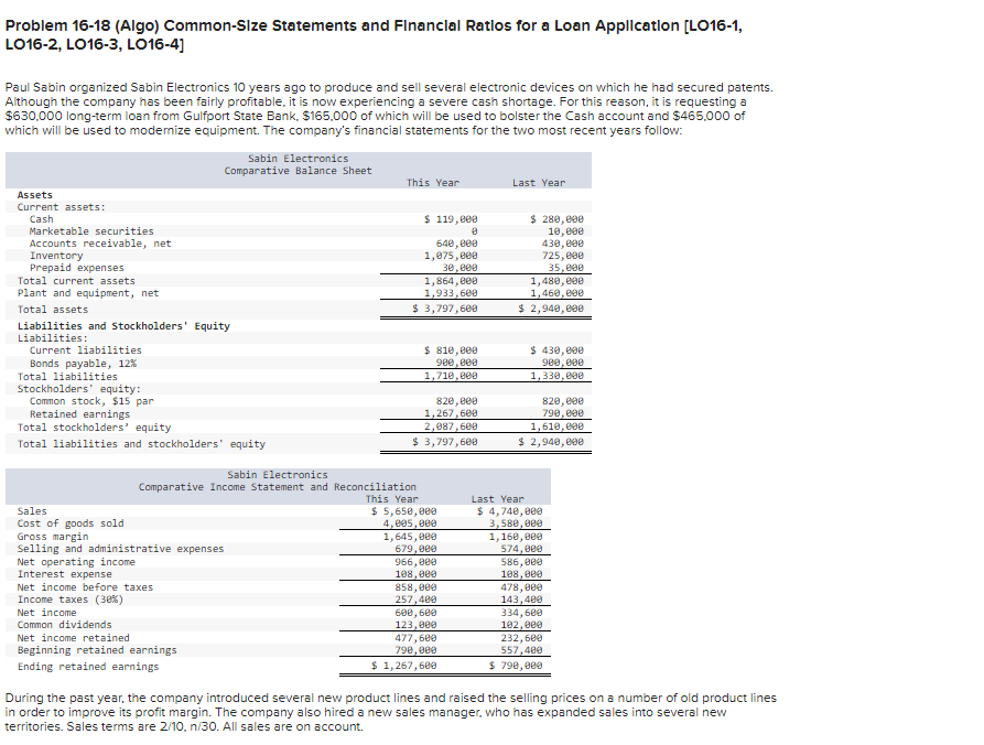 Solved Problem 16-18 (Algo) Common-Slze Statements and | Chegg.com