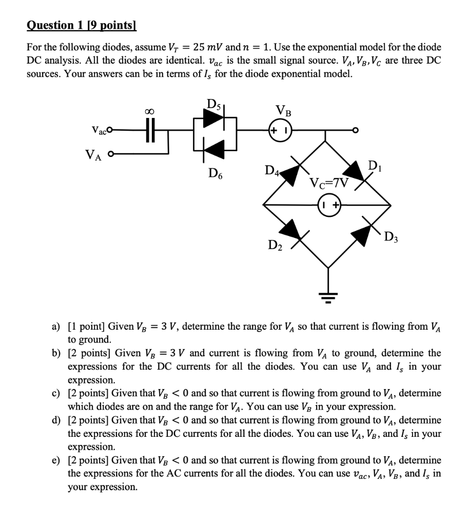 Solved Question 1 19 points) For the following diodes, | Chegg.com