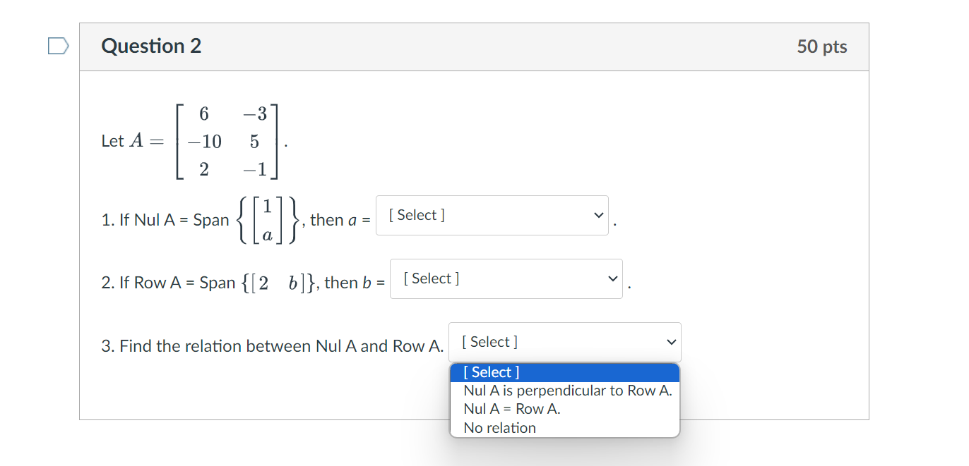 Solved options for dropdown 1 & 2:2, 1, 0, -1, or 2 | Chegg.com