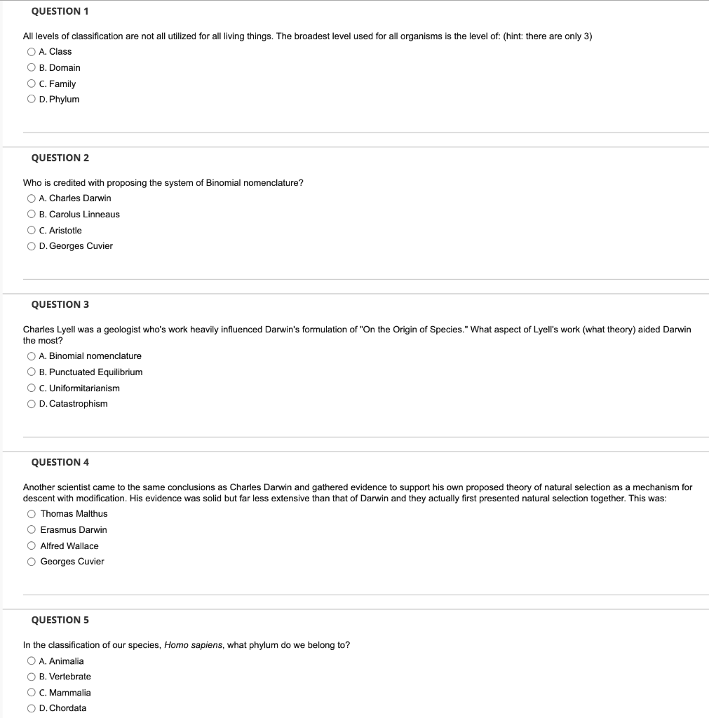 Solved QUESTION 1 All levels of classification are not all | Chegg.com