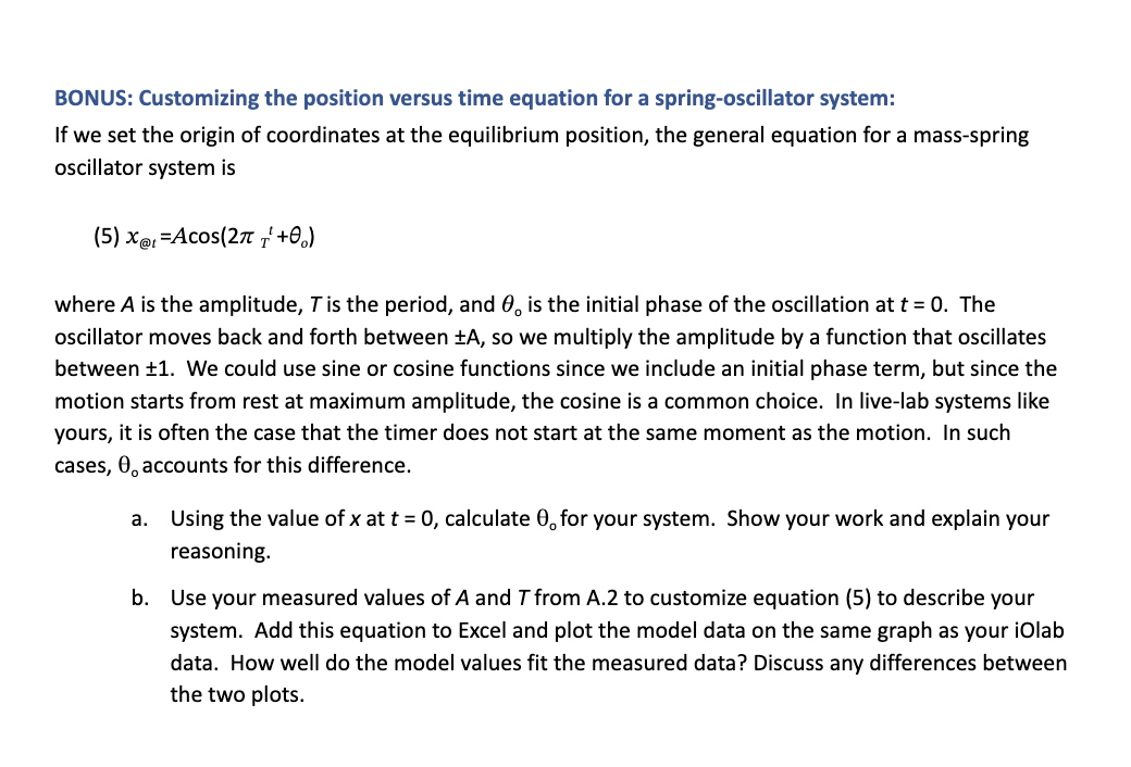 Solved BONUS: Customizing the position versus time equation | Chegg.com