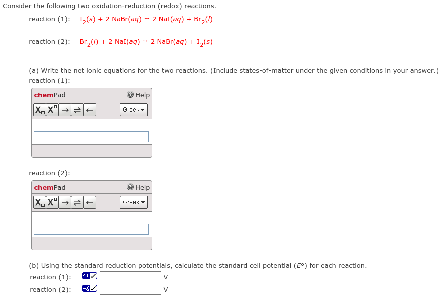 Solved Consider the following two oxidation-reduction | Chegg.com