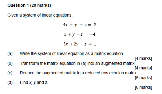 Solved Given a system of linear equations: | Chegg.com