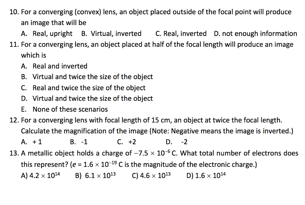 Solved 10. For a converging (convex) lens, an object placed | Chegg.com