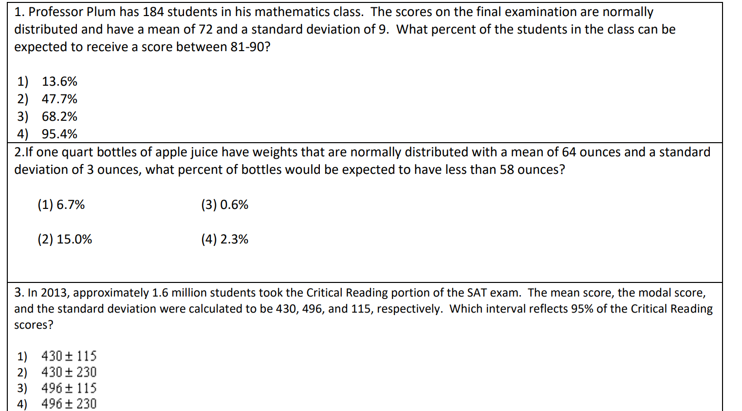 Solved 1. Professor Plum has 184 students in his mathematics | Chegg.com