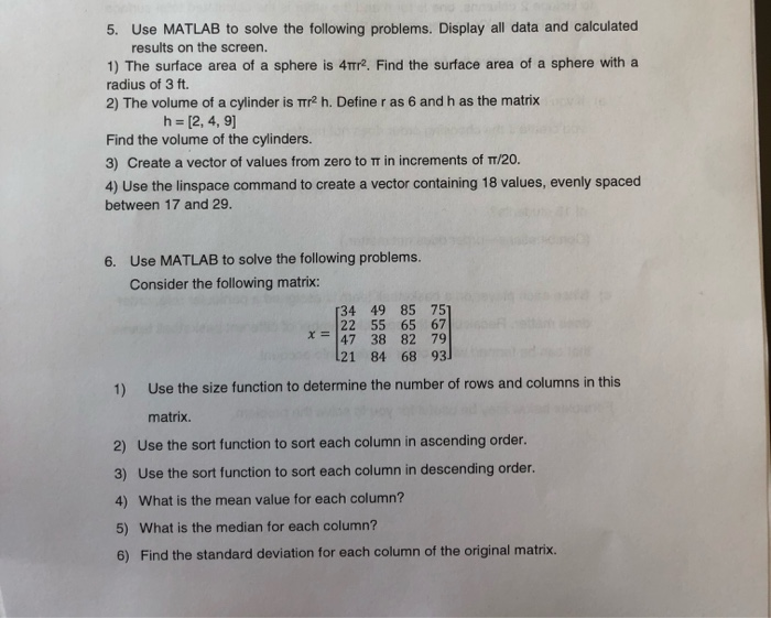 Solved 5. Use MATLAB to solve the following problems. | Chegg.com