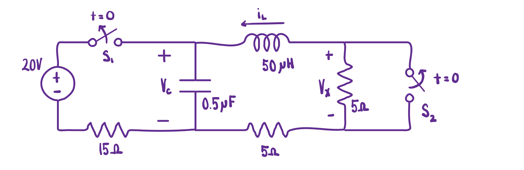 Solved The circuit above has two switches that open at t = 0 | Chegg.com