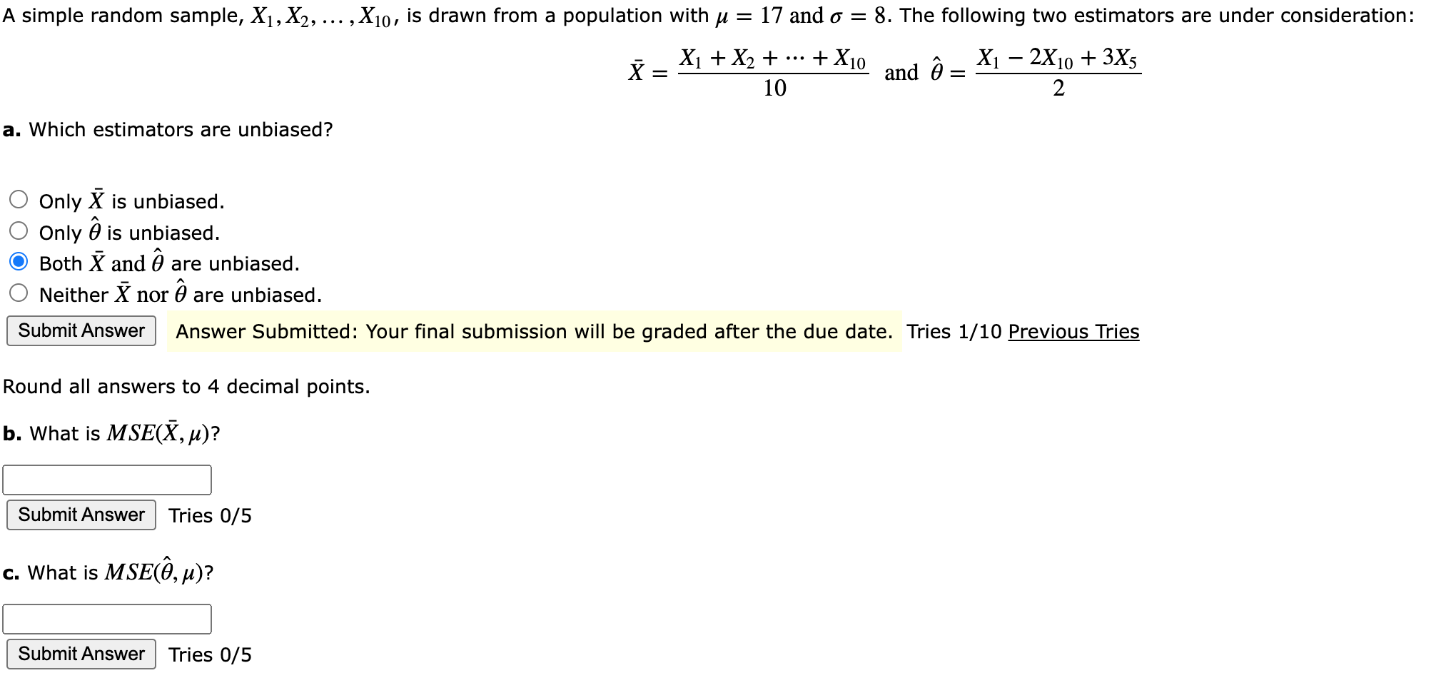 Solved A simple random sample, X1,X2,…,X10, is drawn from a | Chegg.com