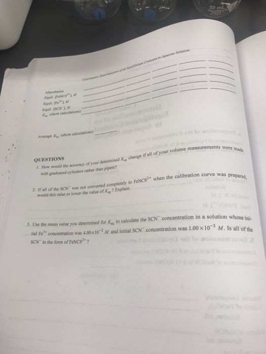 REPORT SHEET Colorimetric Determination of an | Chegg.com