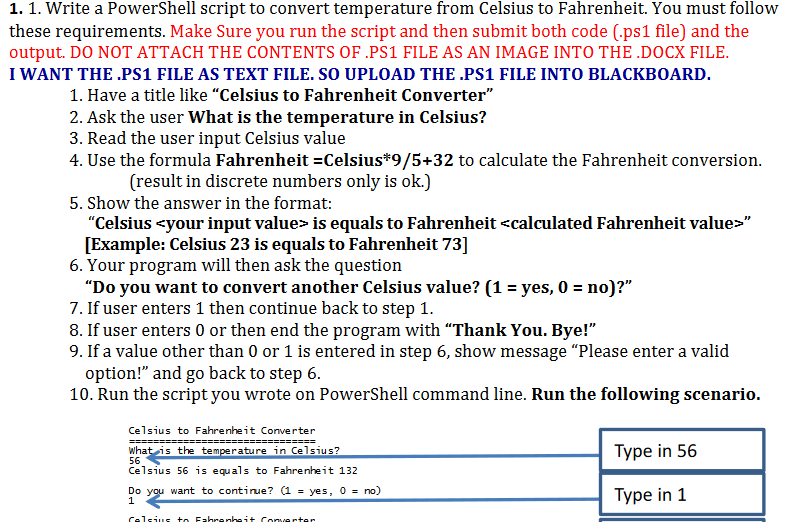 1.1. Write a PowerShell script to convert temperature | Chegg.com