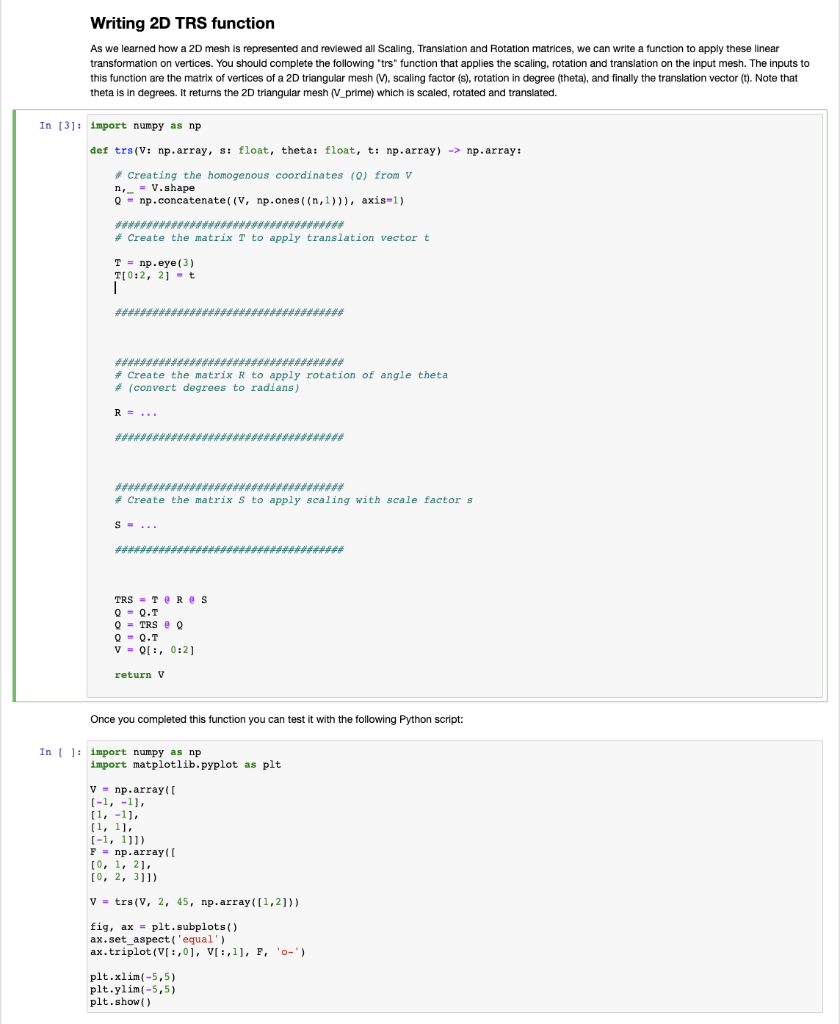 Writing 2D TRS function As we learned how a 2D mesh | Chegg.com