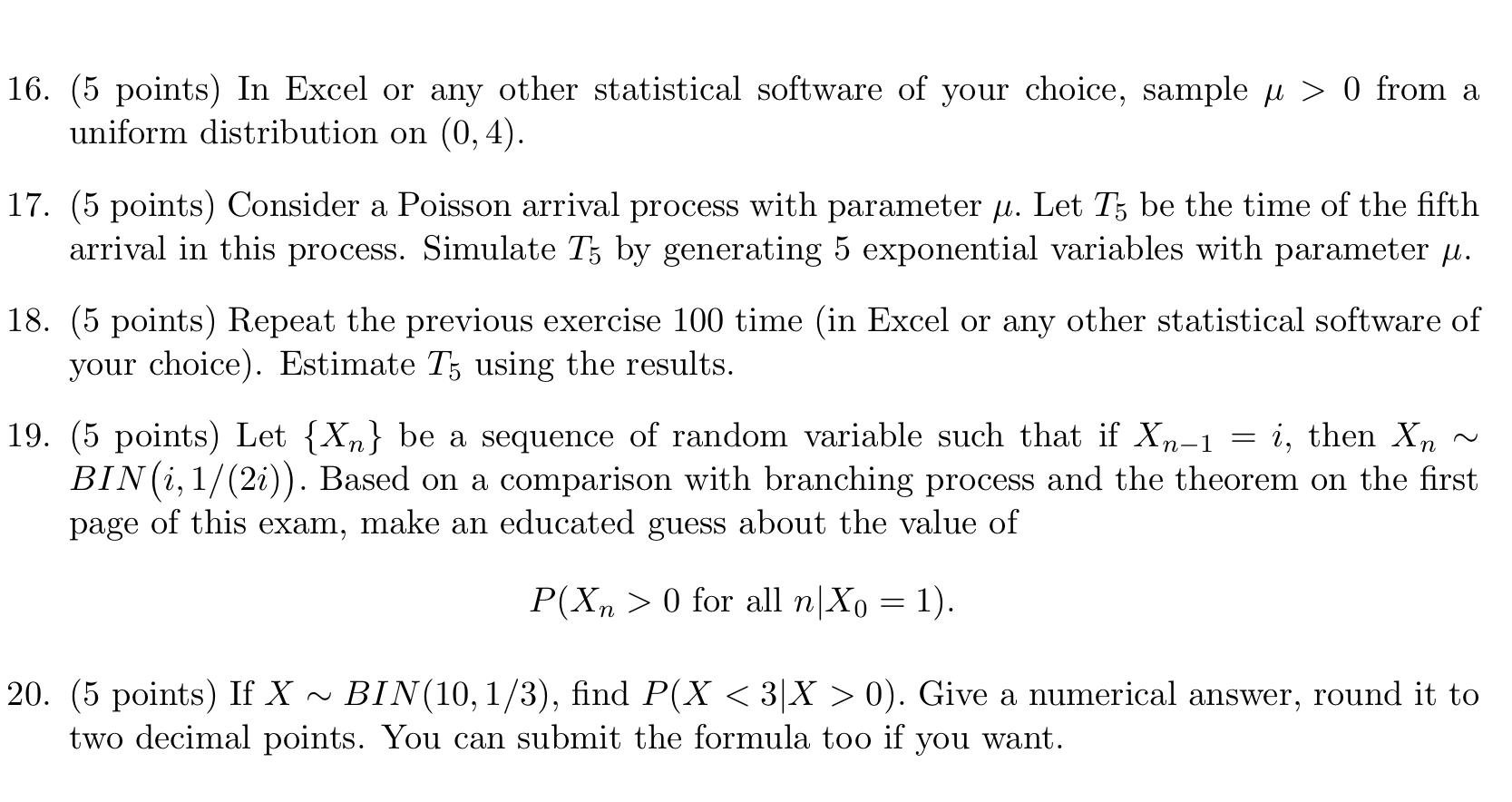 Solved 16. (5 points) In Excel or any other statistical | Chegg.com
