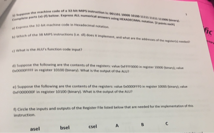 Solved Suppose the machine code of a 32-bit MIPS Instruction | Chegg.com