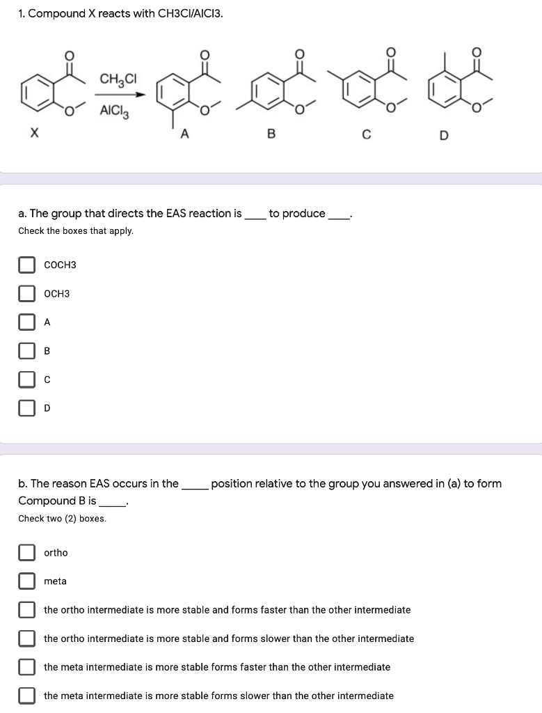 Solved 1. Compound X reacts with CH3CI/AICI3. CH2C1 AICI: X | Chegg.com