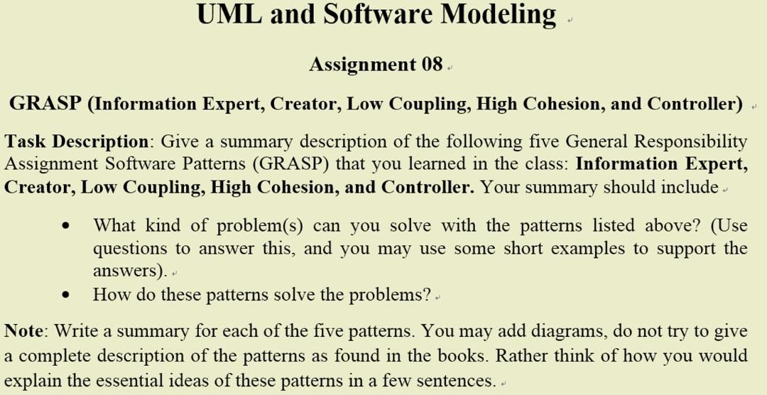Solved UML and Software Modeling Assignment 08 GRASP | Chegg.com