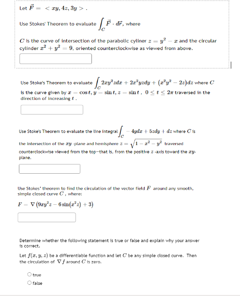 Solved Let F= xy,4z,3y>. Use Stokes' Theorem to evaluate | Chegg.com