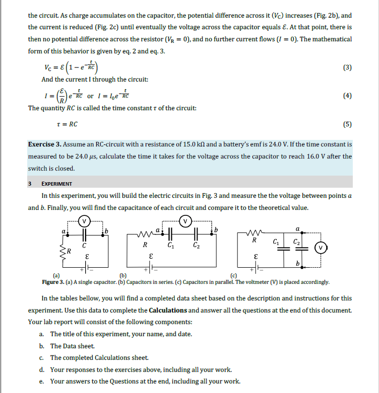 Solved Experiment 2.06: Series RC DC-Circuit 1 ABSTRACT The | Chegg.com