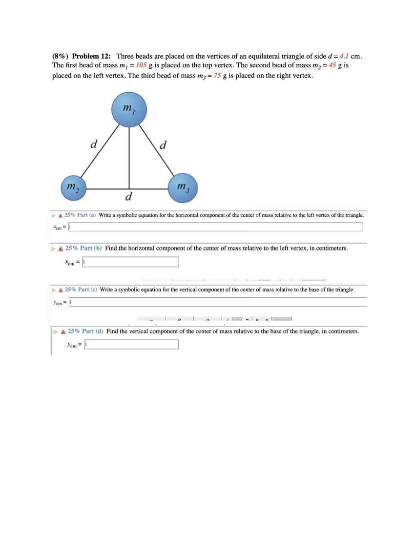 Solved (8\%) Problem 12: Three beads are placed on the | Chegg.com