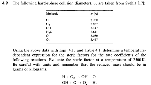 Solved 4.9 The following hard-sphere collision diameters, o, | Chegg.com