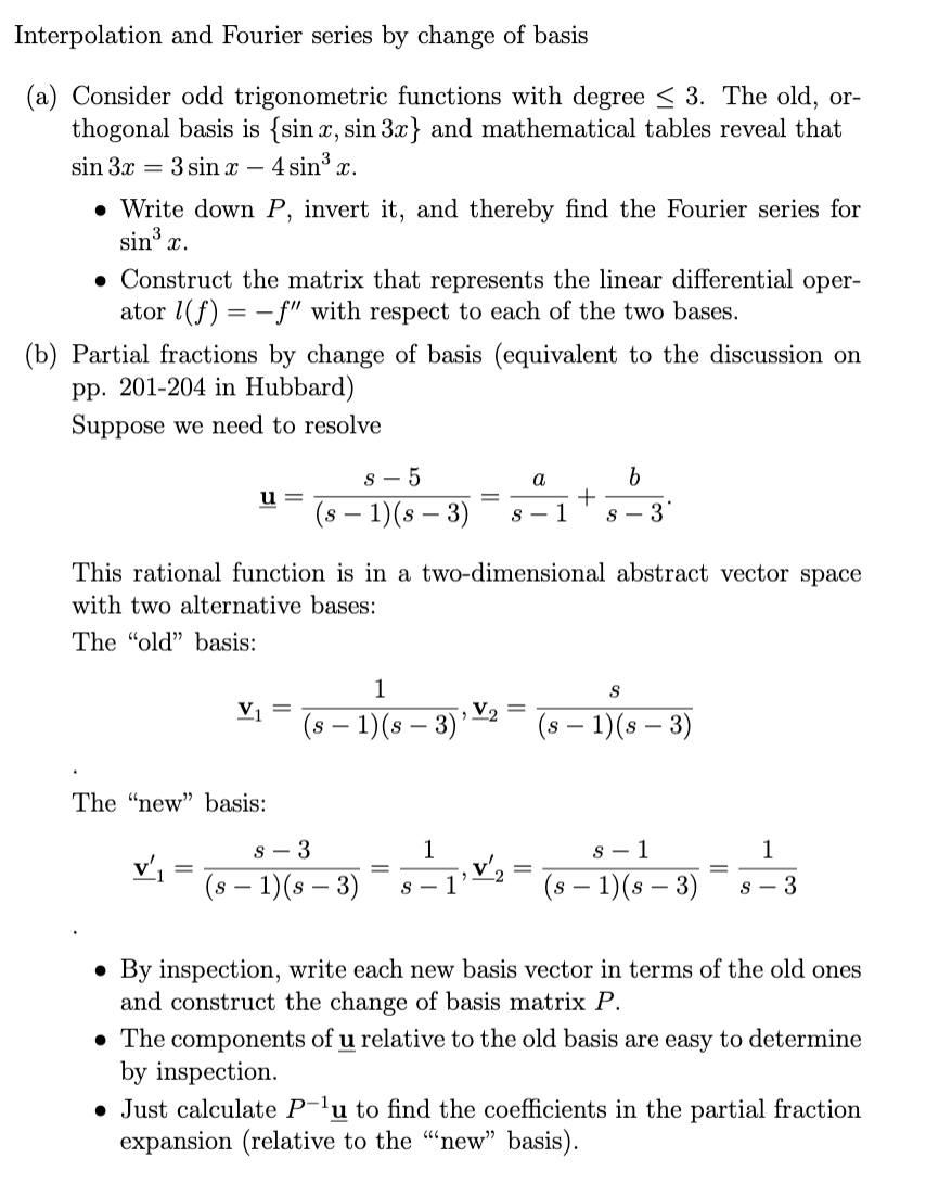 Interpolation and Fourier series by change of basis | Chegg.com