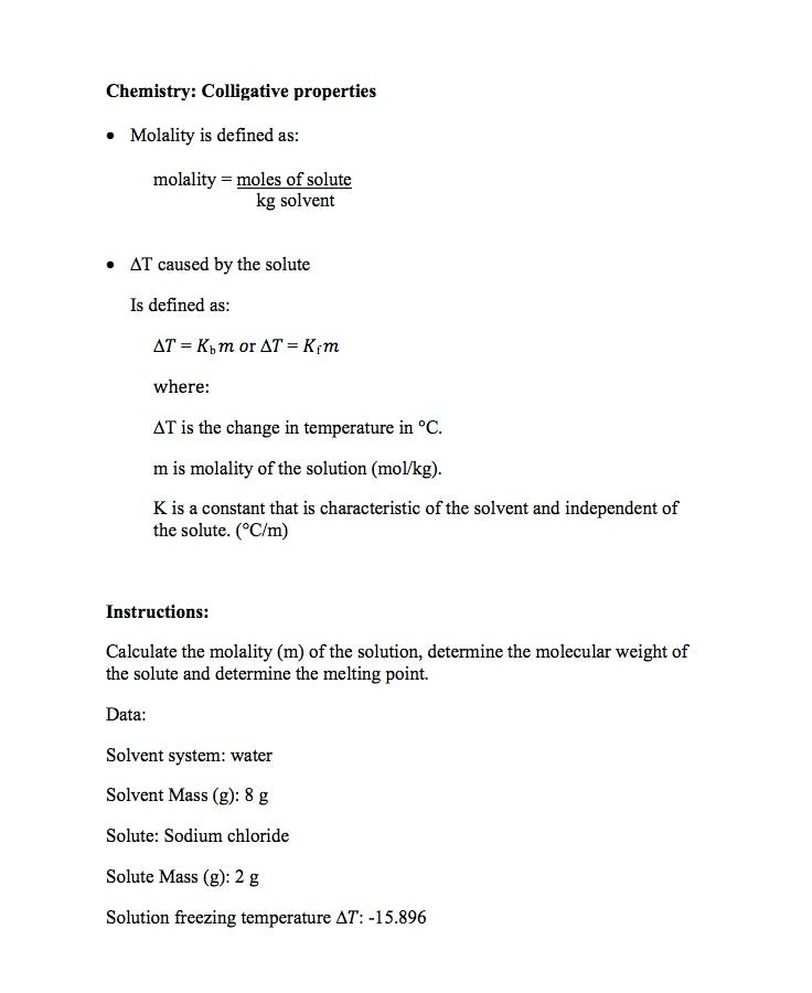 Solved Chemistry: Colligative properties Molality is defined | Chegg.com