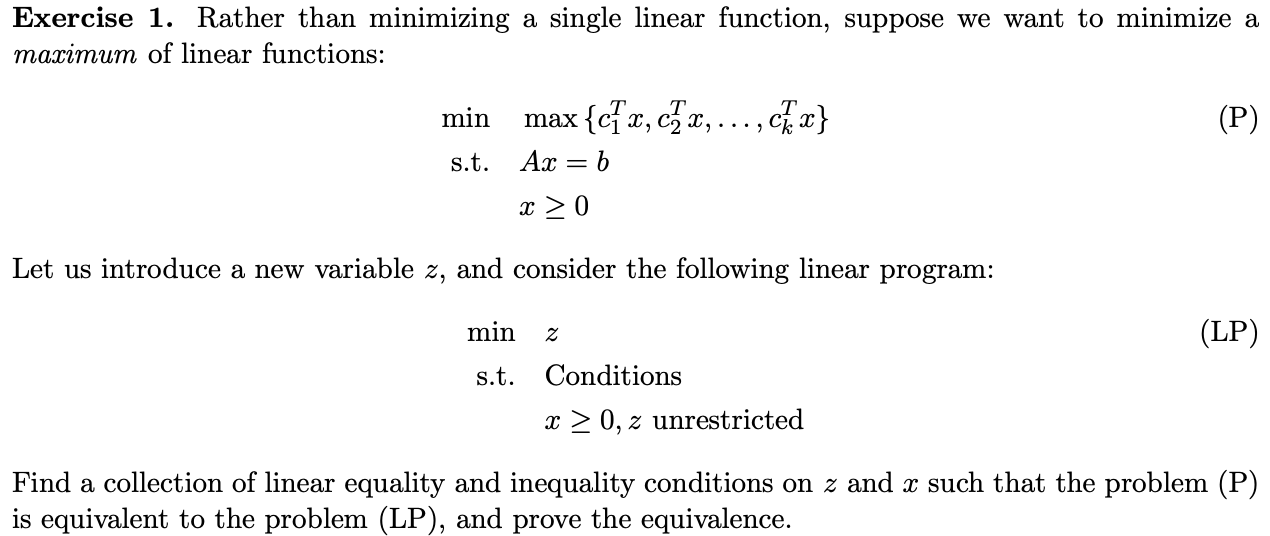 Solved Exercise 1 Rather Than Minimizing A Single Linear 