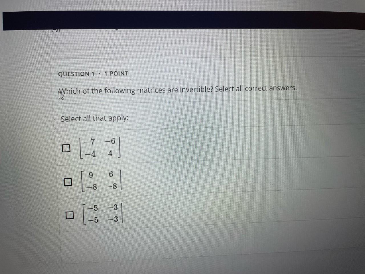 Solved FALI QUESTION 1 1 POINT Which of the following | Chegg.com